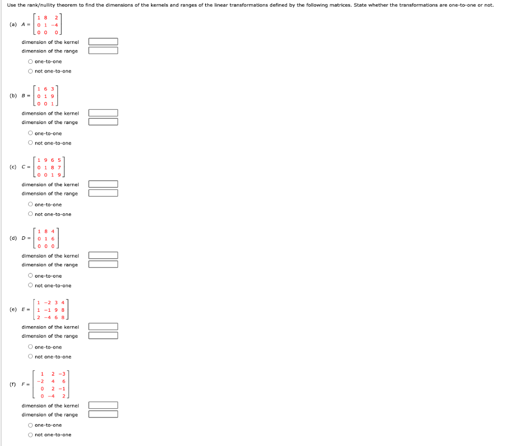 Solved Use the rank/nullity theorem to find the dimensions | Chegg.com