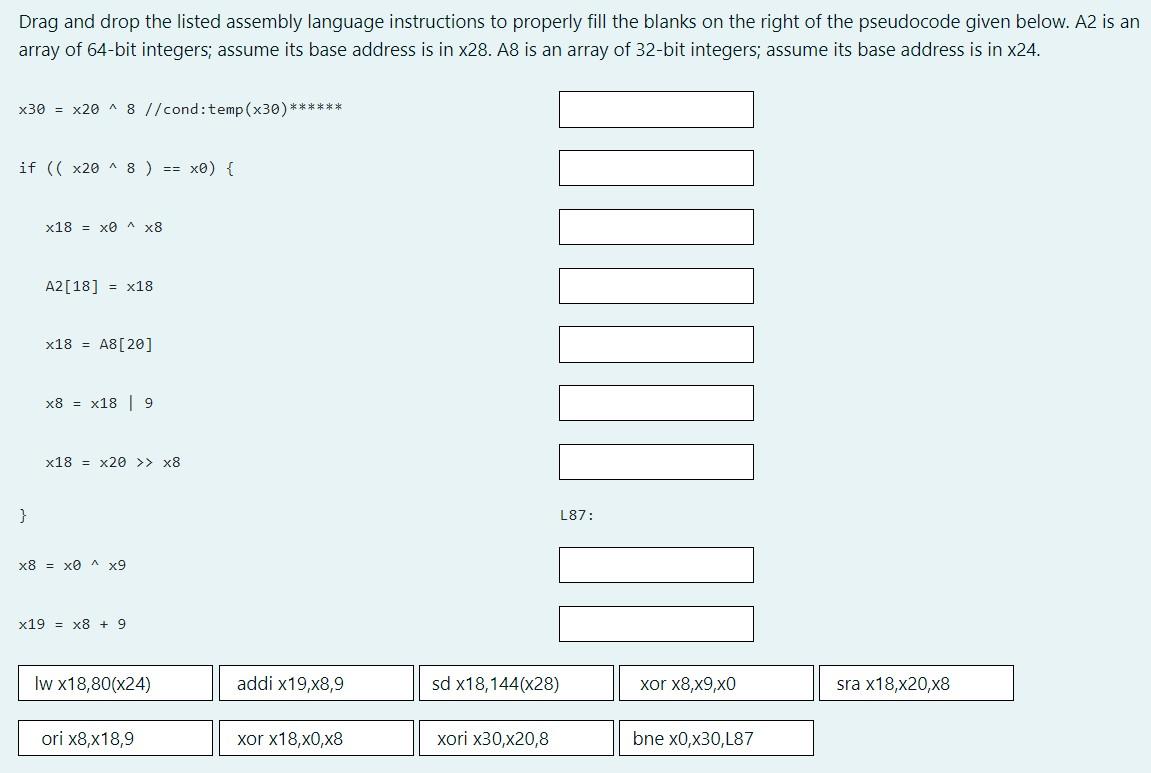 Solved Drag and drop the listed assembly language | Chegg.com