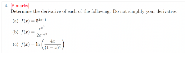 Solved 4. [8 marks ] Determine the derivative of each of the | Chegg.com