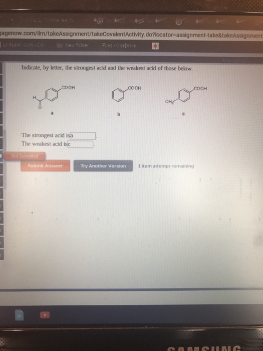 Solved Indicate, by letter, the strongest acid and the | Chegg.com