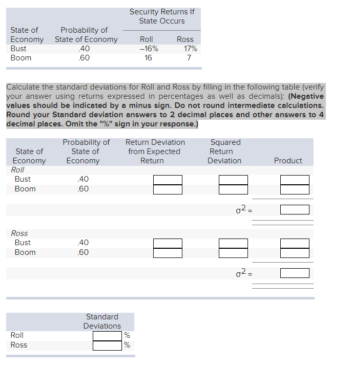 Solved Calculate the standard deviations for Roll and Ross | Chegg.com