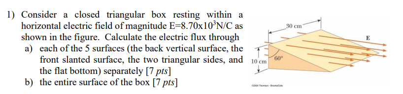 Solved 30 cm E 1) Consider a closed triangular box resting | Chegg.com