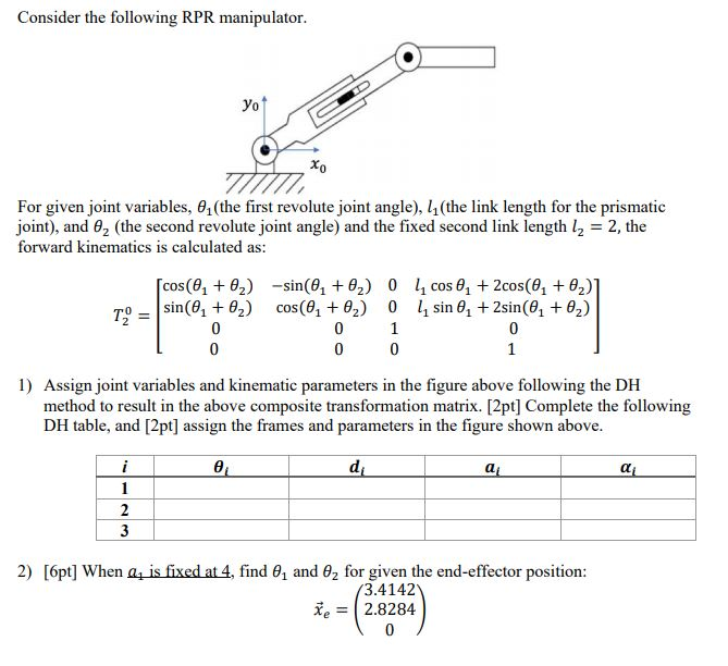 Solved Consider the following RPR manipulator. yo хо 777777 | Chegg.com
