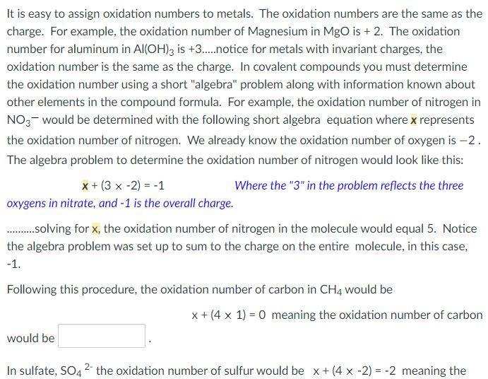 Solved It is easy to assign oxidation numbers to metals. The | Chegg.com