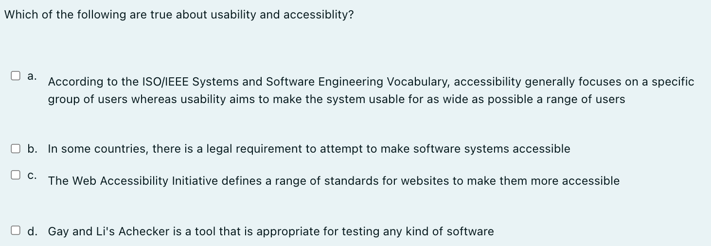 Solved Which of the following are true about usability and | Chegg.com