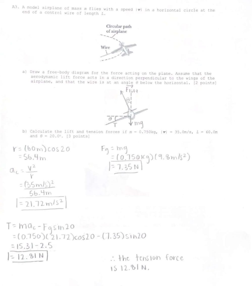 Solved A3. A model airplane of mass in flies with a speed | Chegg.com