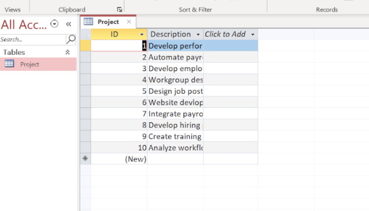Solved many records in the Project table. Save and close the | Chegg.com