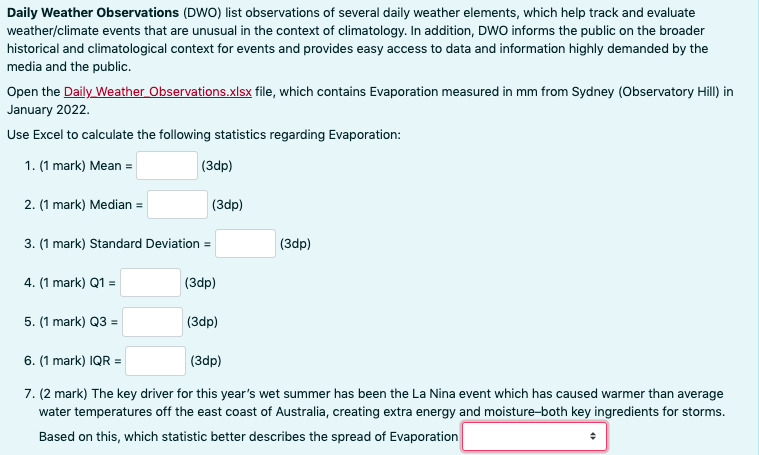 Solved Daily Weather Observations (DWO) list observations of | Chegg.com