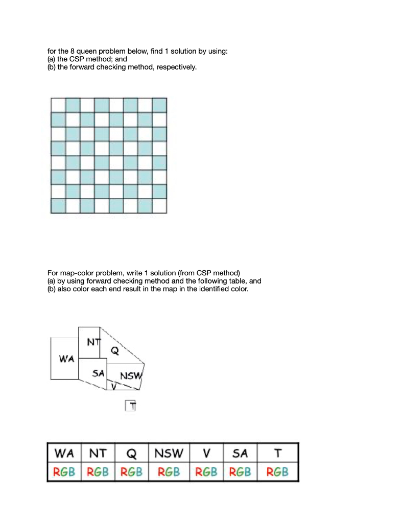 for the 8 queen problem below, find 1 solution by | Chegg.com