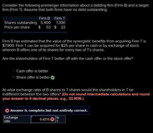 Solved Consider the following premerger information about a | Chegg.com