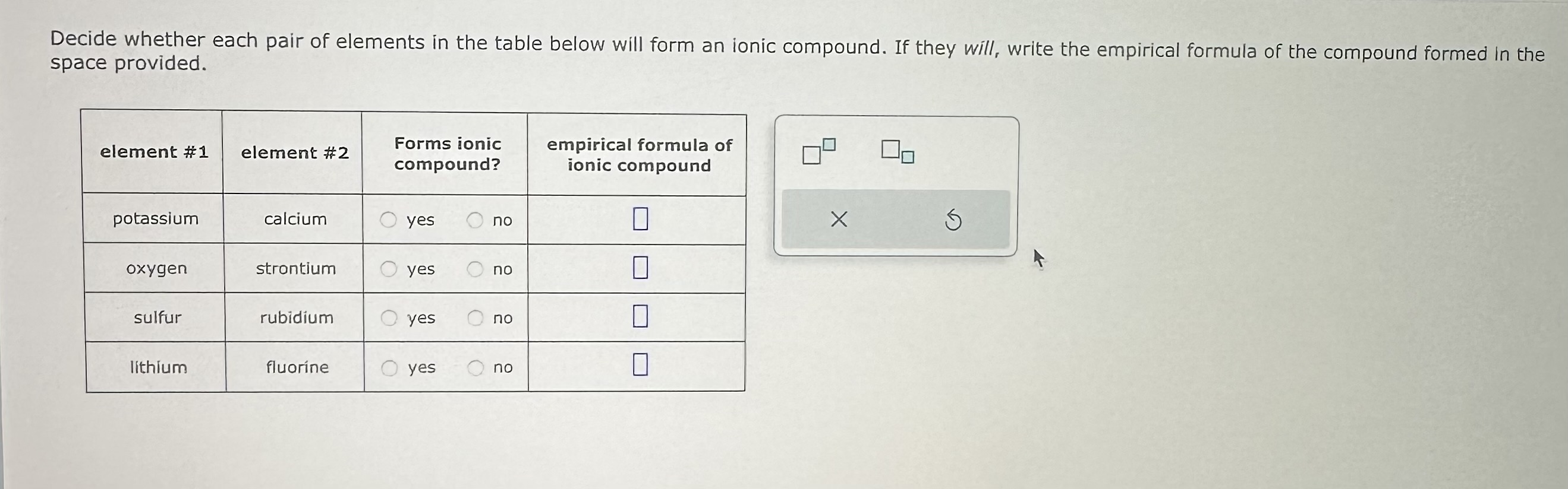 Solved Decide whether each pair of elements in the table | Chegg.com