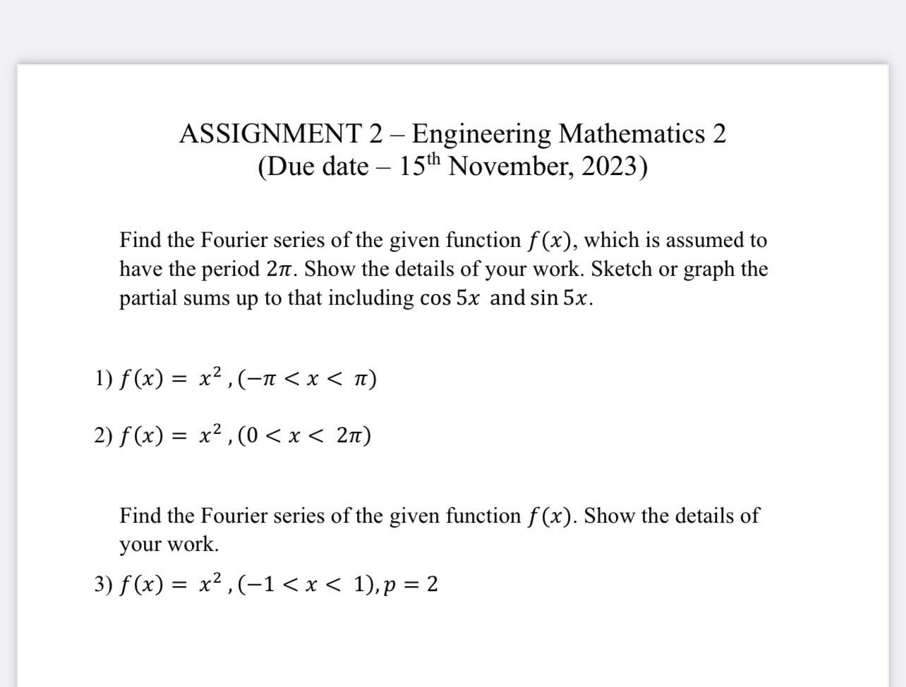 ASSIGNMENT 2 - Engineering Mathematics 2 (Due date | Chegg.com