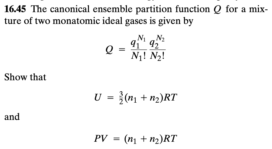 16.45 The canonical ensemble partition function Q for | Chegg.com