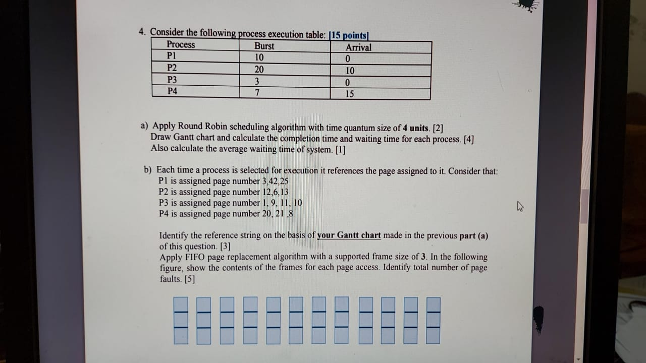 Solved 4. Consider the following process execution table: 15 | Chegg.com