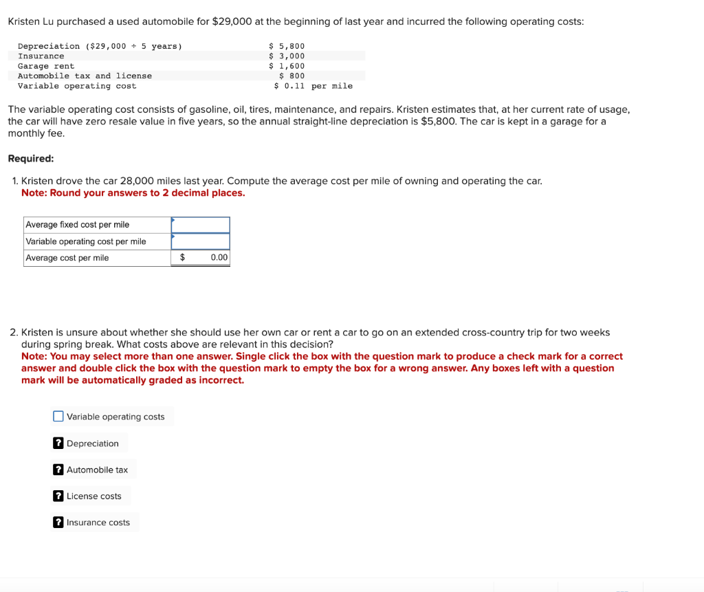 Solved The variable operating cost consists of gasoline, | Chegg.com