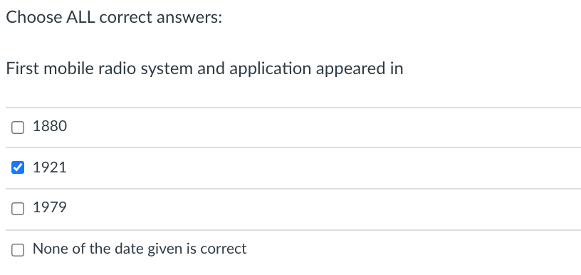 Solved Choose ALL correct answers: First mobile radio system | Chegg.com
