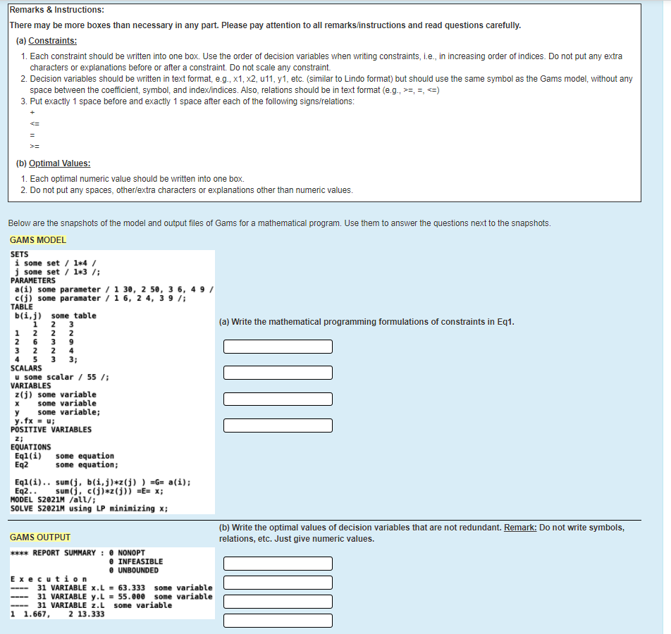 Remarks & Instructions: There may be more boxes than | Chegg.com