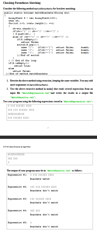 Solved Checking Parentheses Matching Consider the following | Chegg.com