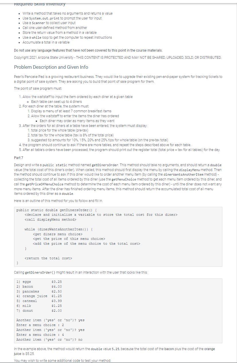 Solved required skils Inventory - Write a method that takes | Chegg.com