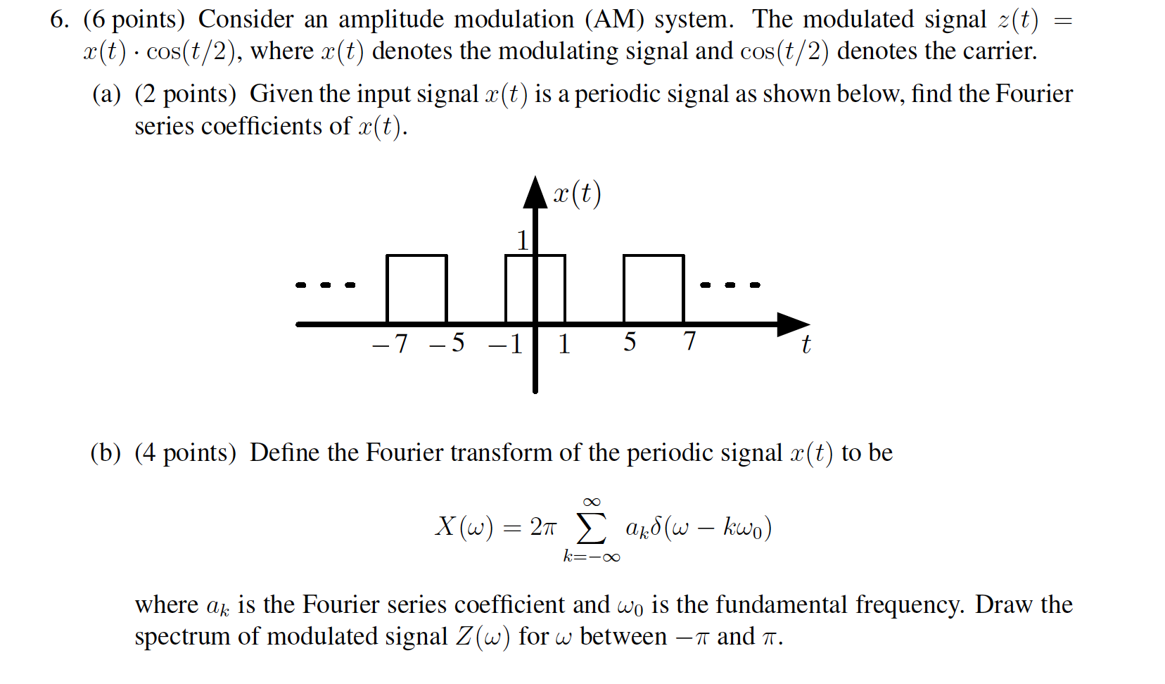Solved = 6. (6 points) Consider an amplitude modulation (AM) | Chegg.com