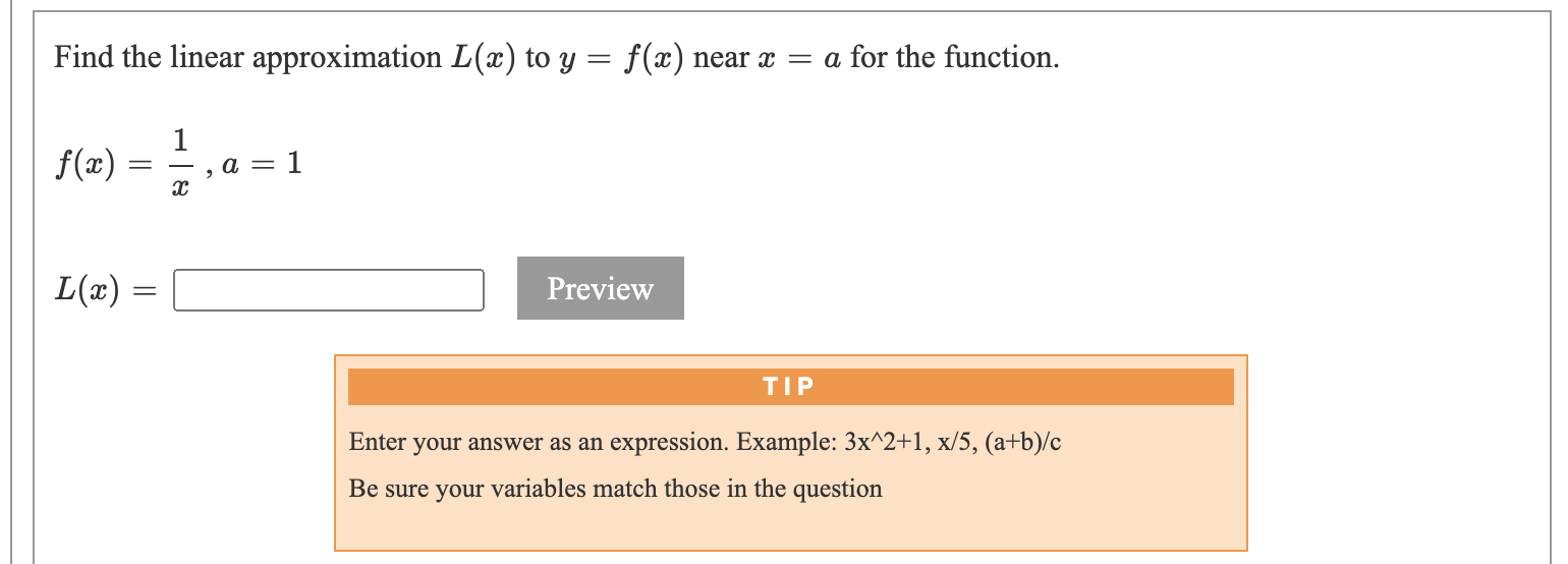 Solved Find the linear approximation L(x) to y = f(a) near x | Chegg.com