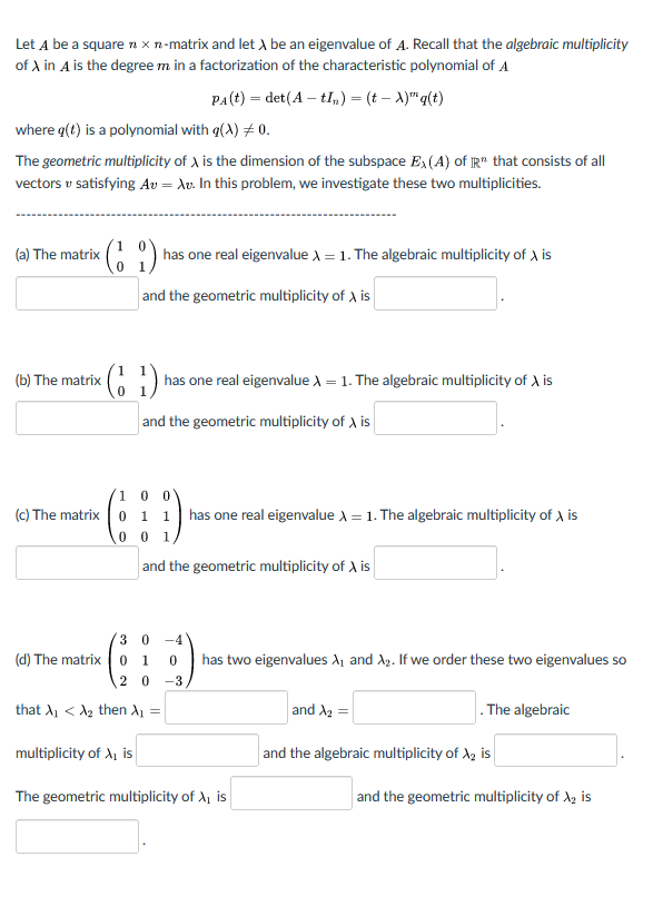Solved Let A be a square n x n-matrix and let , be an | Chegg.com