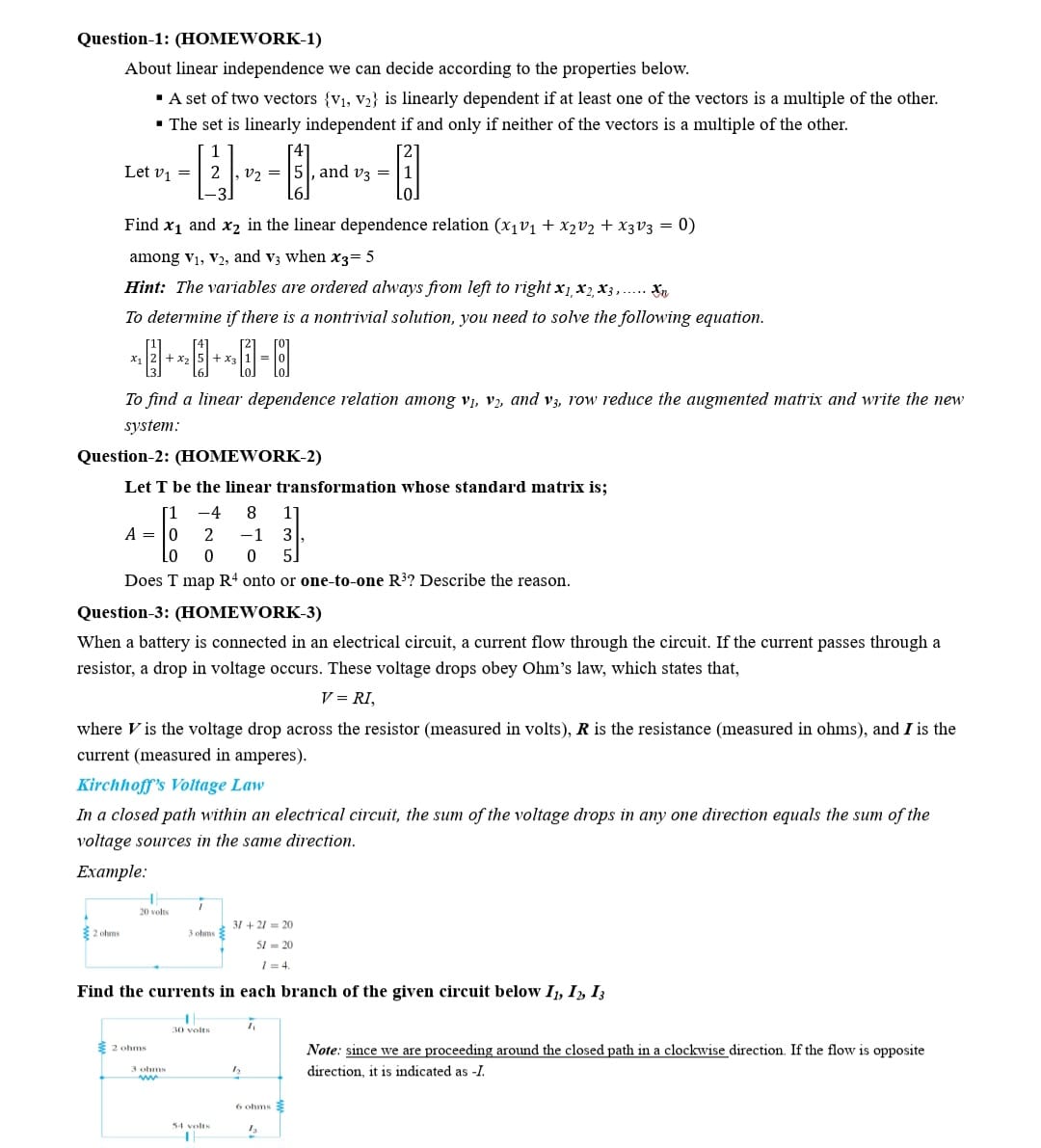 Question-1: (HOMEWORK-1) About linear independence we | Chegg.com