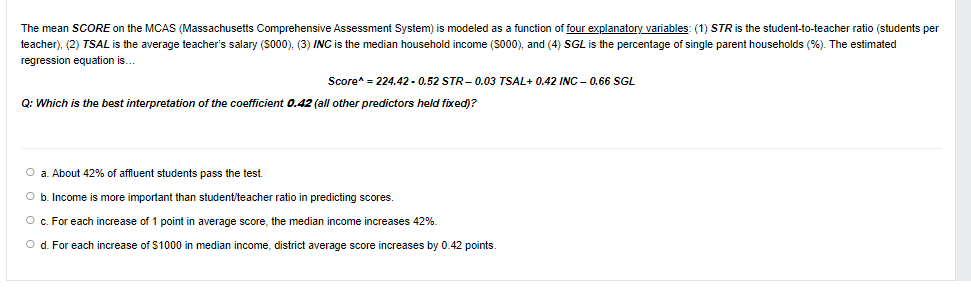 Solved The mean SCORE on the MCAS (Massachusetts | Chegg.com