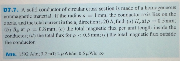 Solved D7.7. A solid conductor of circular cross section is | Chegg.com