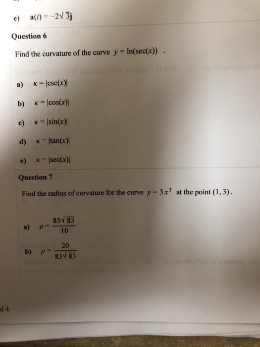 Solved E A 213j Question 6 Find The Curvature Of The Curve