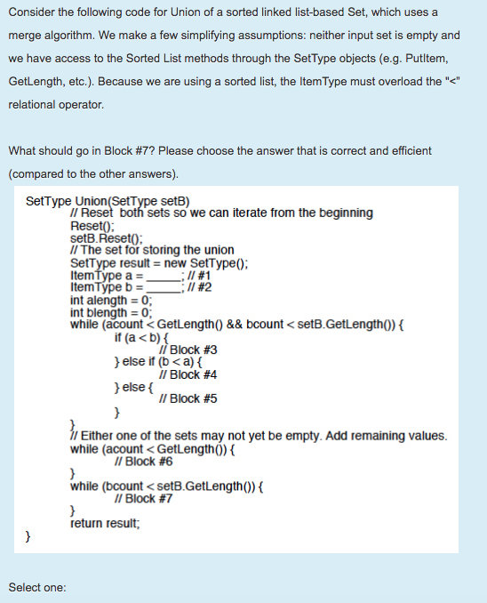 Solved Consider the following code for Union of a sorted | Chegg.com