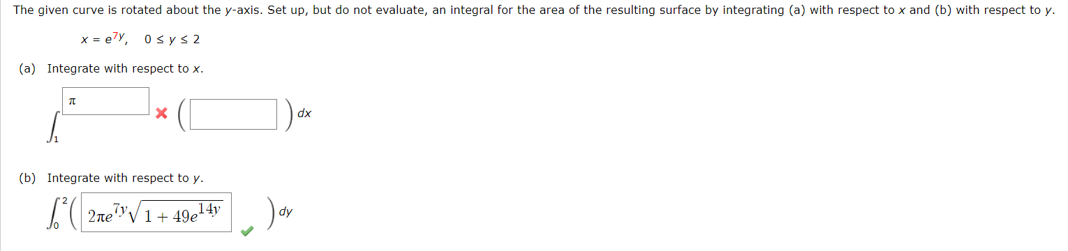 Solved The given curve is rotated about the y-axis. Set up, | Chegg.com