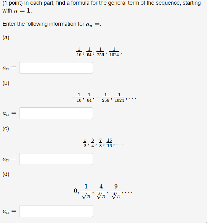 Solved (1 point) In each part, find a formula for the | Chegg.com