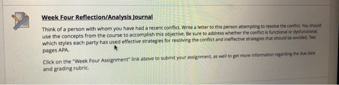 Solved Week Four Reflection/Analysis Journal Think of a | Chegg.com