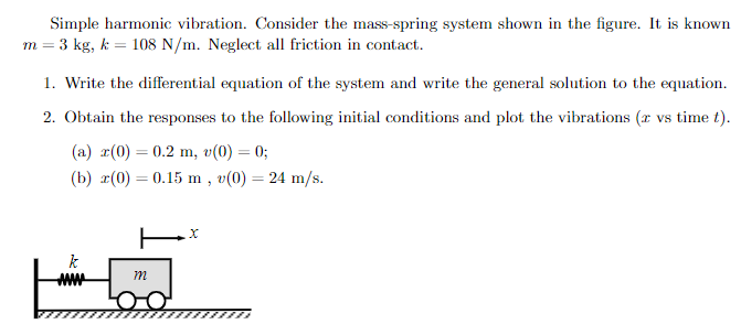 Solved Simple harmonic vibration. Consider the mass-spring | Chegg.com