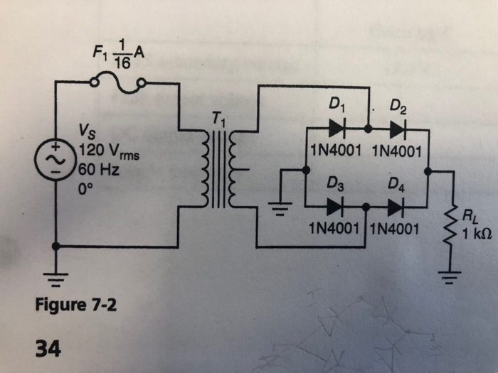 Solved 16 D1 D T. 1N4001 1N4001 D3 D4 1N4001 1N4001 120 Vrms | Chegg.com