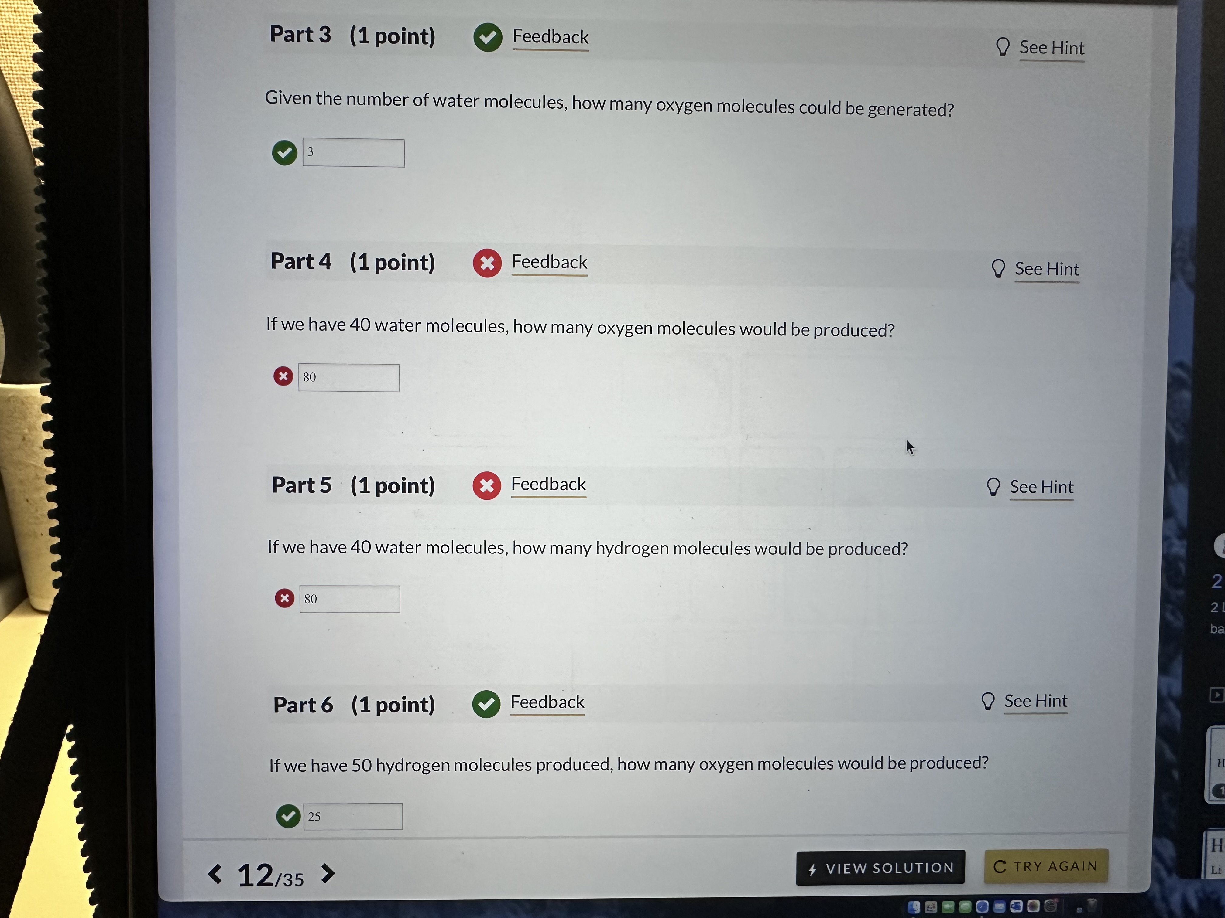 Solved Part 3 (1 ﻿point)FeedbackSee HintGiven the number of | Chegg.com