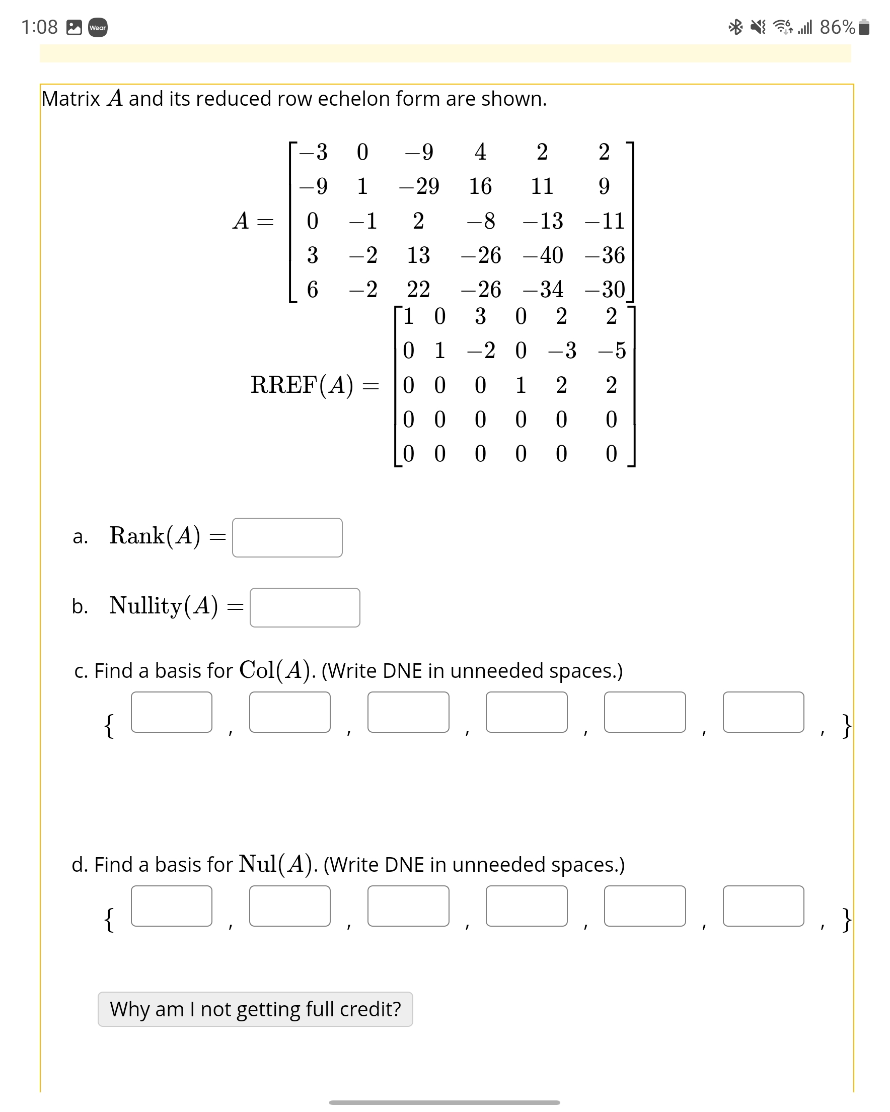 Matrix A and its reduced row echelon form are shown. | Chegg.com