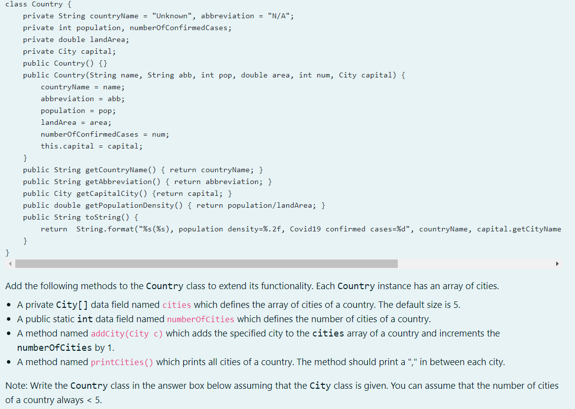 Solved class Country { private String countryName = | Chegg.com