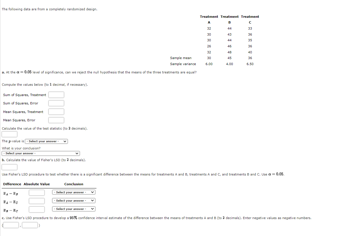 Solved The following data are from a completely randomized | Chegg.com