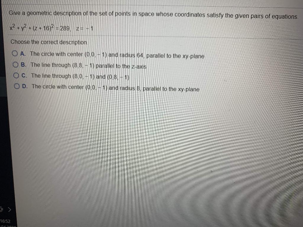 Solved Give a geometric description of the set of points in | Chegg.com