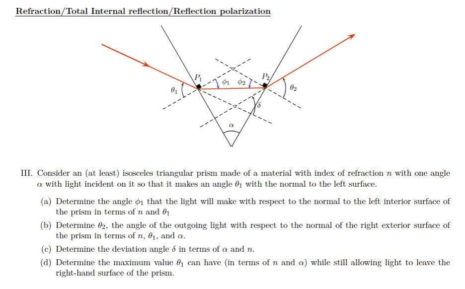 Solved Refraction/Total Internal reflection/Reflection | Chegg.com