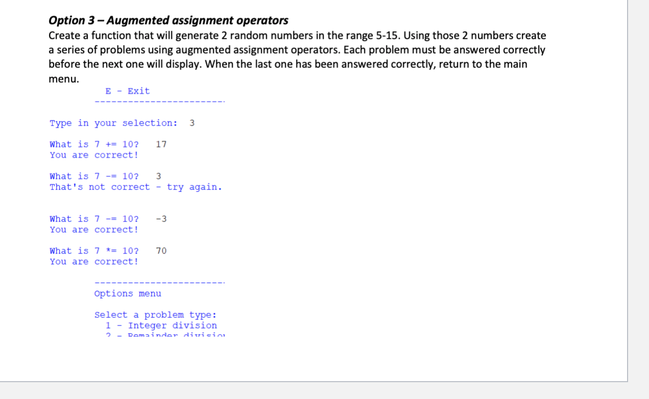 Solved Options menu Your program will have 4 functions - | Chegg.com