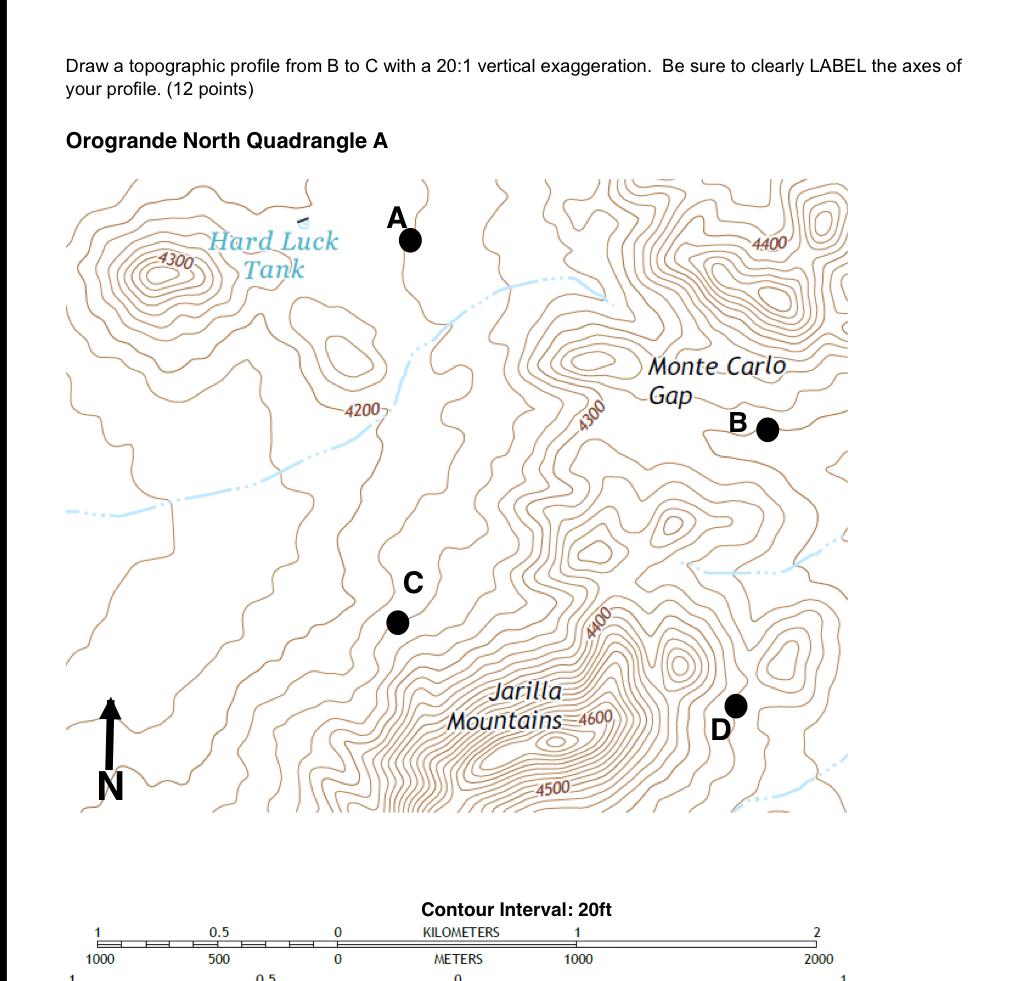 Solved Draw a topographic profile from B to C with a 20:1 | Chegg.com