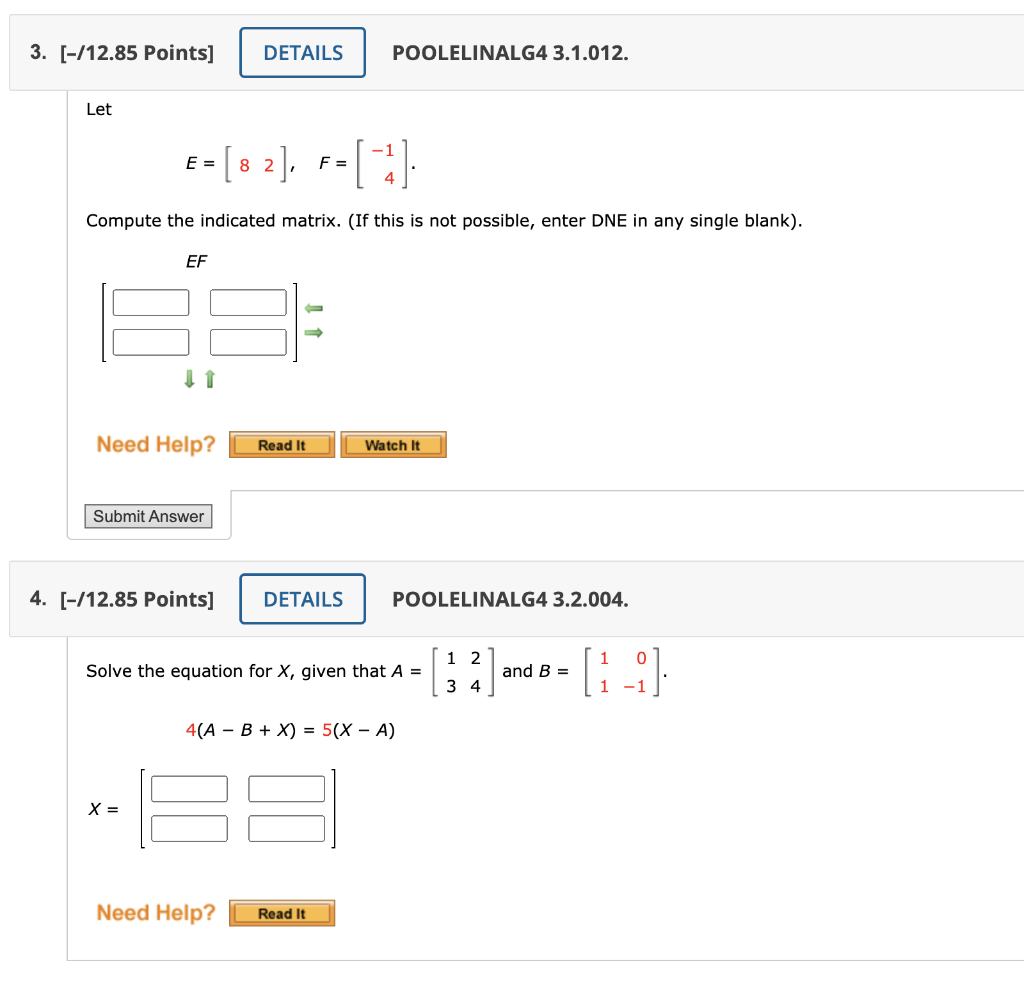 Solved 3. [-/12.85 Points] DETAILS POOLELINALG4 3.1.012. Let | Chegg.com
