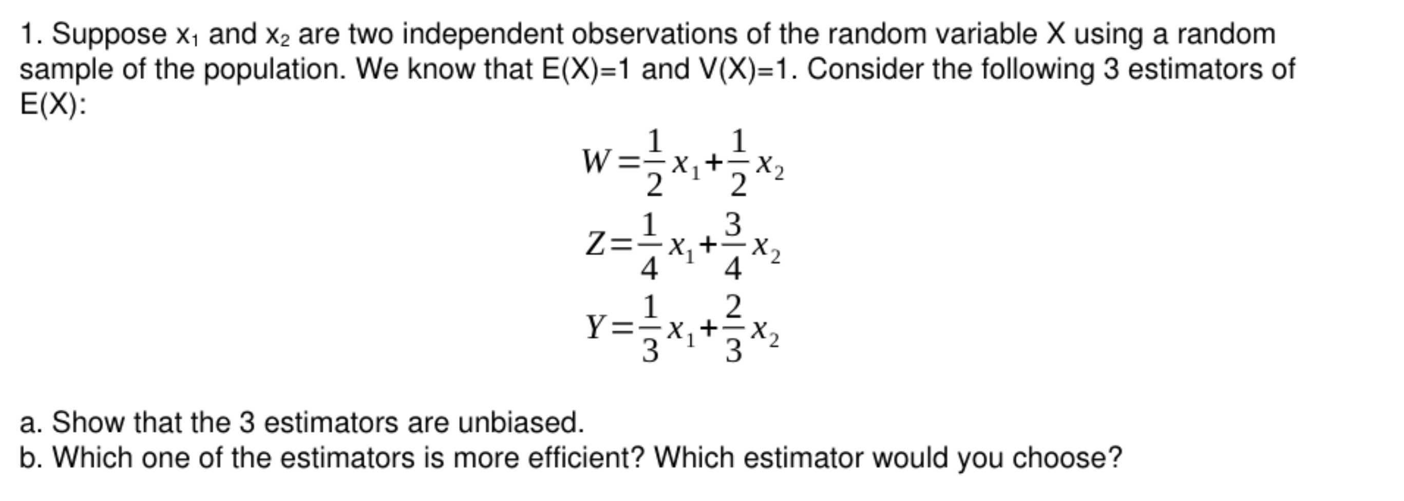 Solved 1. Suppose x1 and x2 are two independent observations | Chegg.com