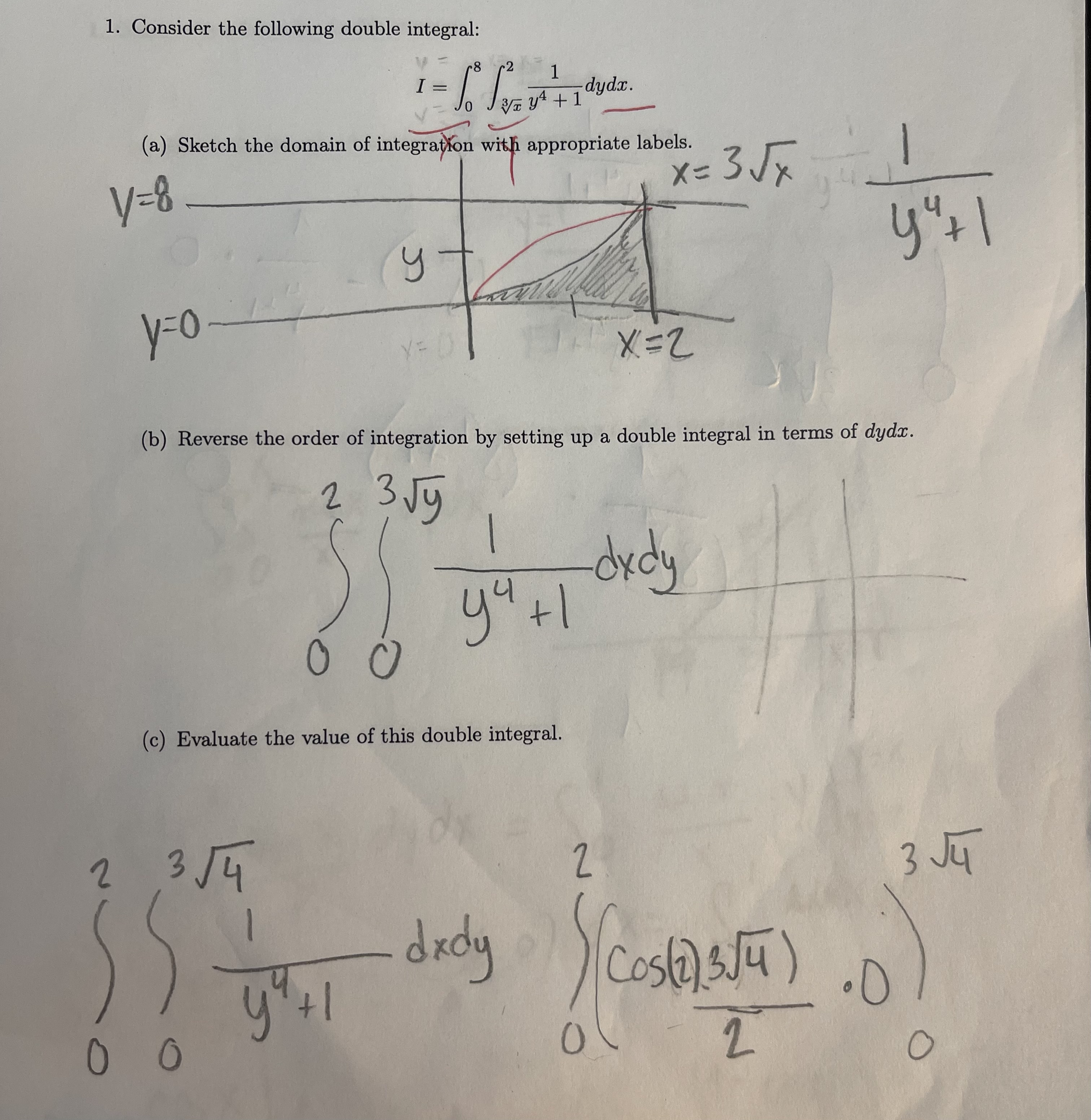 Solved 1. Consider the following double integral: | Chegg.com