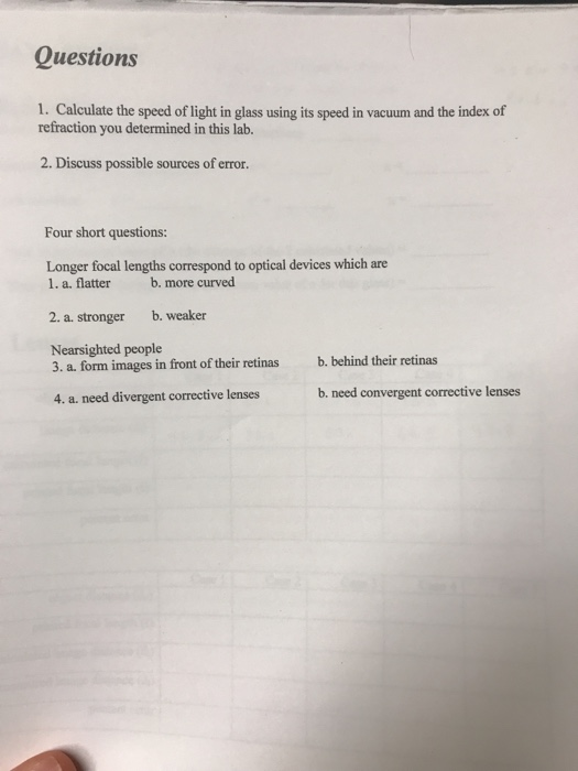 Solved Questions 1. Calculate the speed of light in glass | Chegg.com