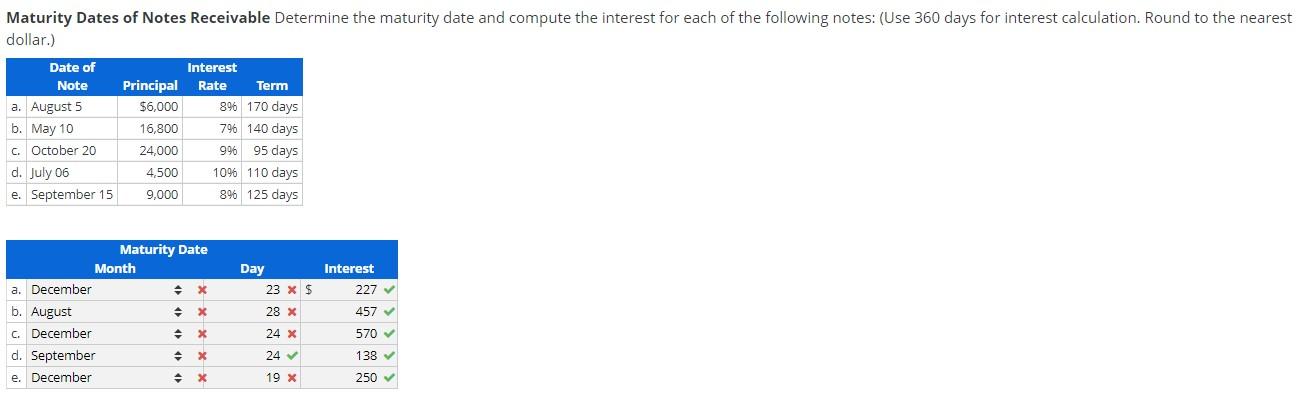 Solved Maturity Dates of Notes Receivable Determine the | Chegg.com