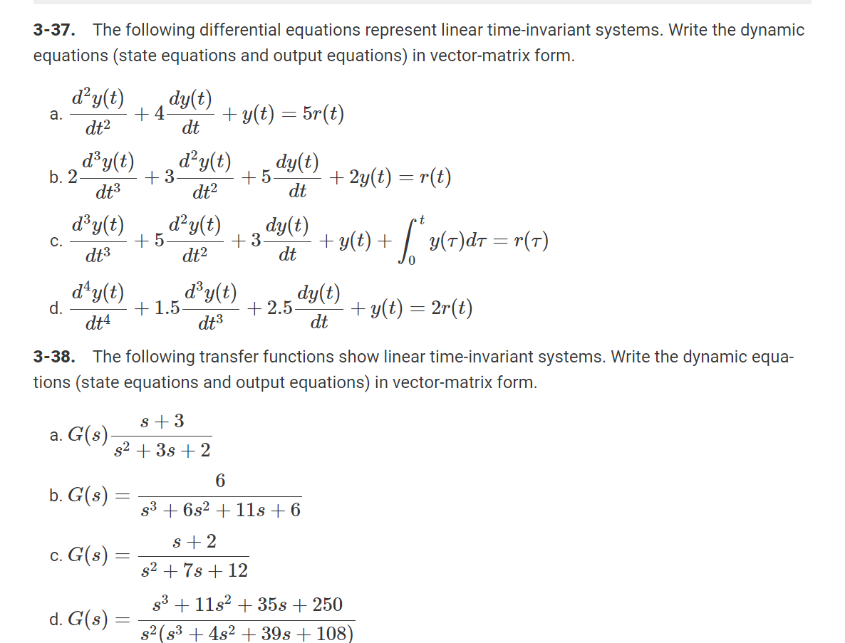 Solved a. +4 3-37. The following differential equations | Chegg.com
